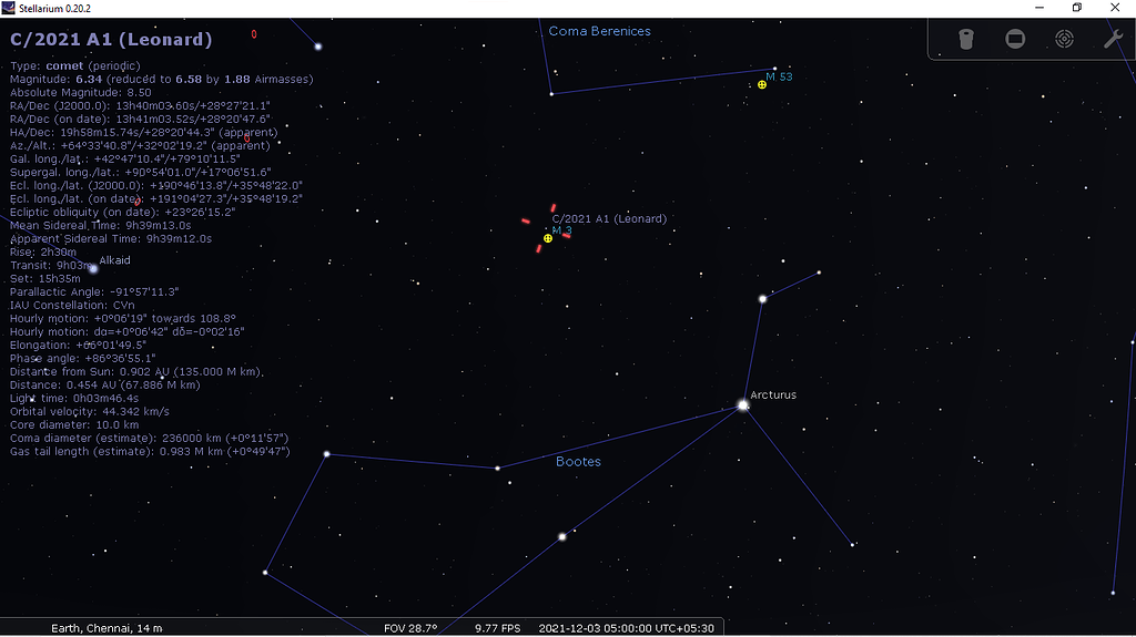 Comet C/2021 A1 (Leonard) - Observation Targets - Chennai Astronomy Club